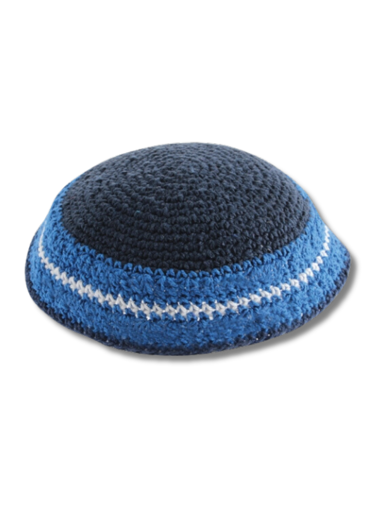 Kipa Tejida azul marino borde blanco 10886 – Libreria Jerusalem Centro